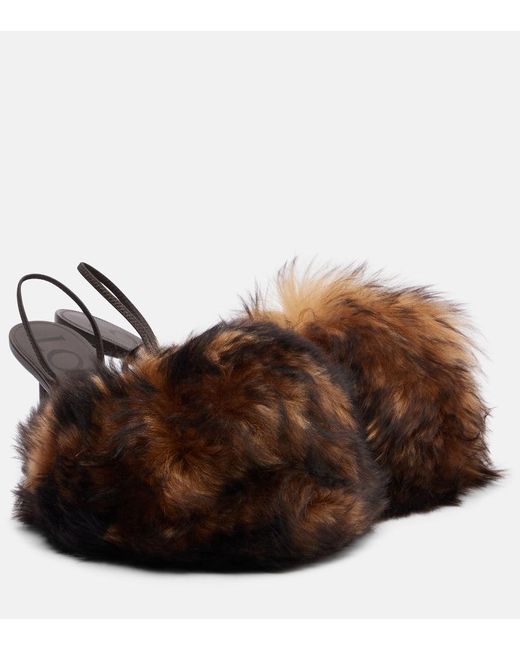 Loewe Toy 90 Leather And Shearling Slingback Pumps in Brown | Lyst UK