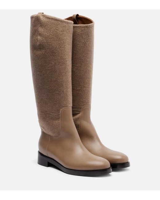 Max Mara Cashmere And Leather Knee-High Boots in Brown | Lyst
