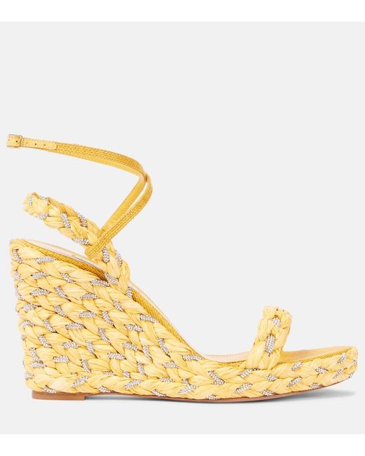 Aquazzura Costiera Crystal Raffia Espadrille Wedges in Metallic | Lyst