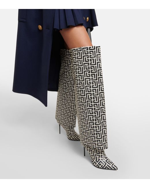 Balmain Ariel Monogram Knee-high Boots in White | Lyst UK