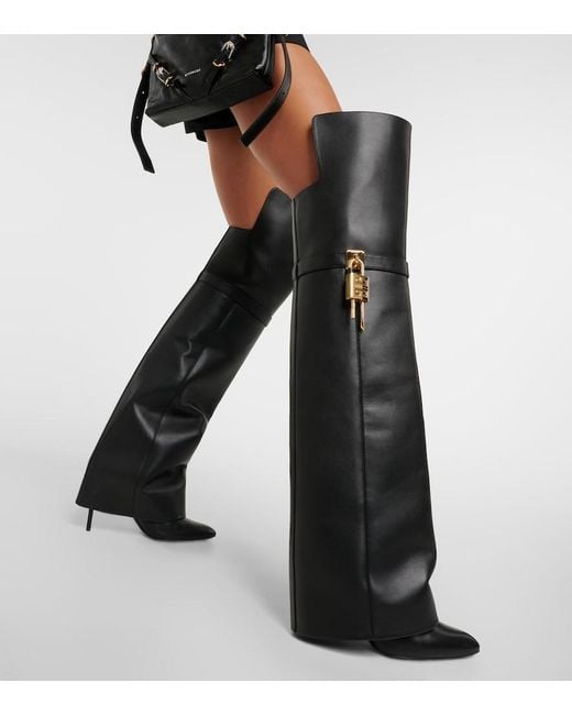 Givenchy Shark Lock Stiletto Over-the-knee Boots In Leather in Black | Lyst