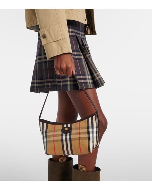 Burberry Highlands Mini Check Shoulder Bag in Natural | Lyst UK