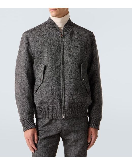Gucci Herringbone Wool Bomber Jacket in Gray for Men | Lyst