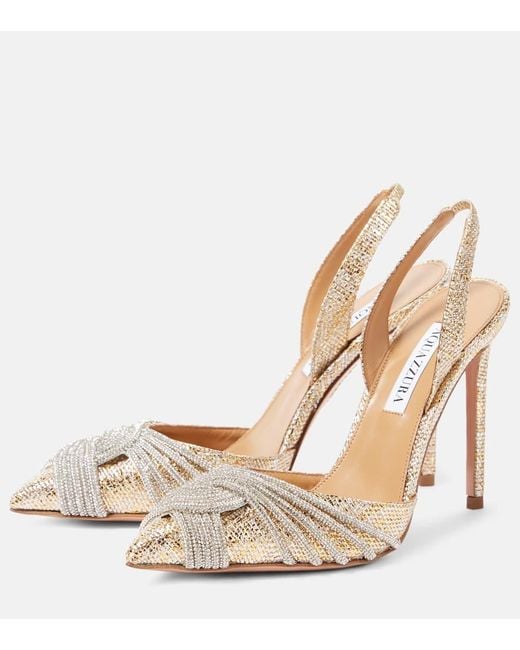 Aquazzura Gatsby Sling 105 Embellished Slingback Pumps in Metallic | Lyst
