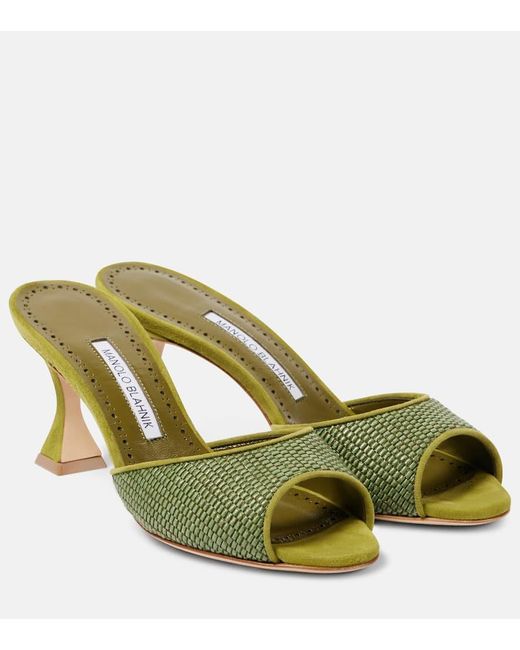 Manolo Blahnik Jadara 70 Raffia Mules in Green | Lyst