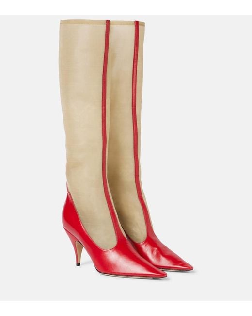 The Row Mesh And Leather Knee-High Boots in Red | Lyst