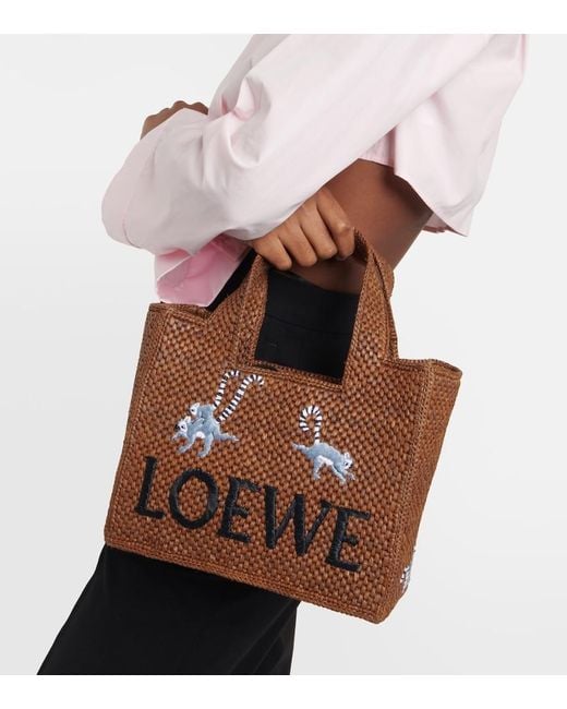 Loewe X Suna Fujita Font Small Raffia Tote Bag in Brown | Lyst