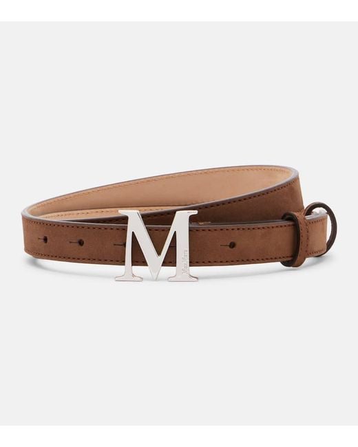 Max Mara Mclassic 20 Logo Suede Belt in Brown | Lyst