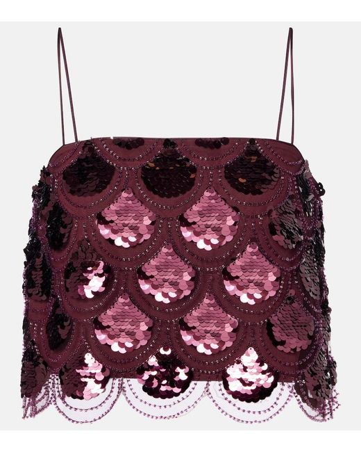 ROTATE BIRGER CHRISTENSEN Embellished Mesh Crop Top in Purple | Lyst UK