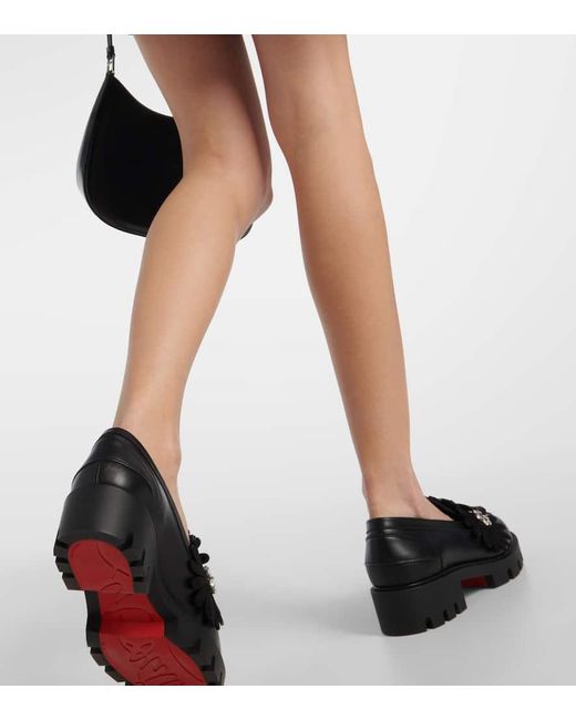 Christian Louboutin Flora Moc Embellished Leather Loafers in Black ...