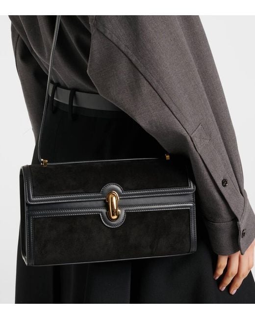 SAVETTE Symmetry 26 Leather-trimmed Suede Shoulder Bag in Black | Lyst