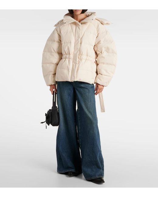 Ganni Bow-Detail Down Puffer Jacket in Natural | Lyst
