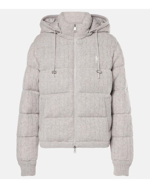 Polo Ralph Lauren Cable-Knit Wool And Cashmere Down Jacket in Gray | Lyst