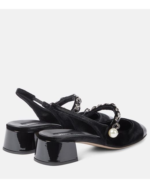 Miu Miu 35 Embellished Velvet Pumps in Black | Lyst