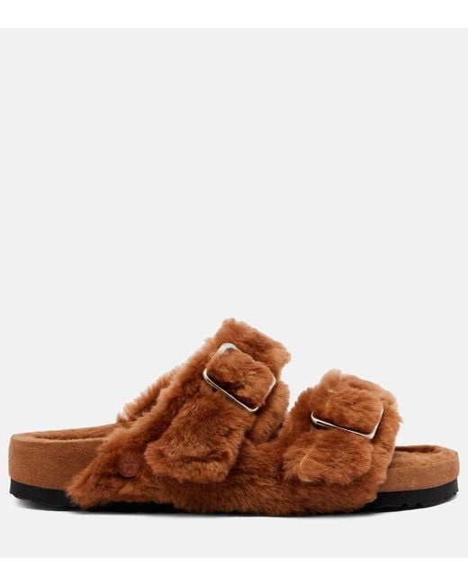 Birkenstock Arizona Shearling Slides in Brown | Lyst UK