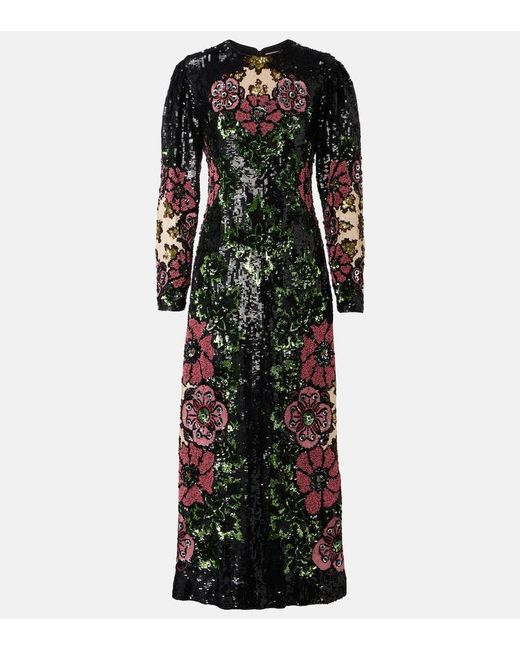 La DoubleJ Clingy Swing Sequined Maxi Dress in Black | Lyst UK