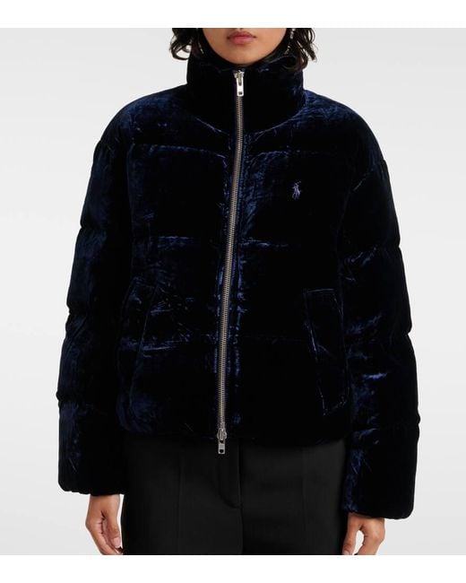Polo Ralph Lauren Velvet Down Jacket in Black | Lyst