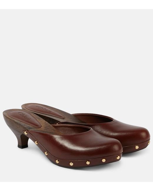 Chloé Judith Studded Leather Clogs in Brown | Lyst UK