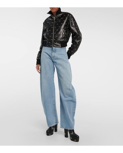 Alaïa Studded Leather Bomber Jacket in Black | Lyst