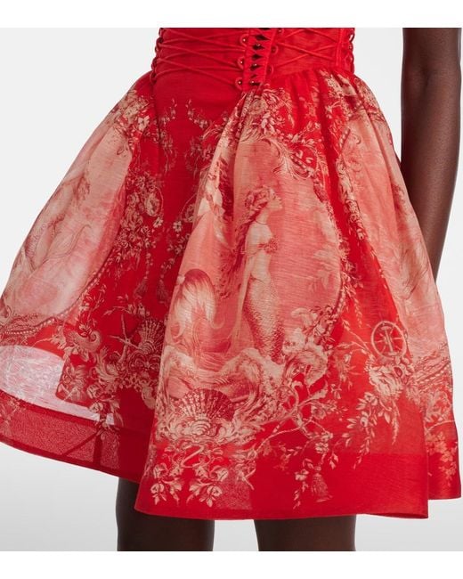 Zimmermann Rebellion Linen And Silk Minidress in Red | Lyst