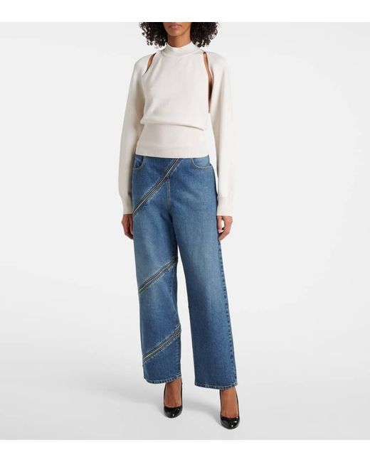 Alaïa Zip-up Wide-leg Jeans in Blue | Lyst