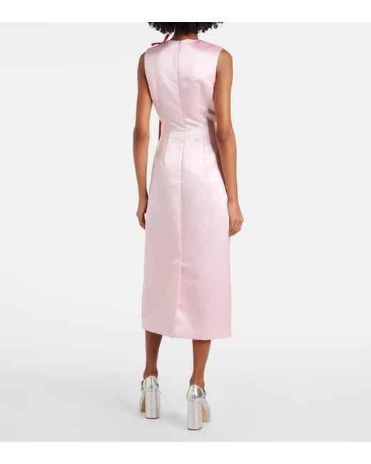 Simone Rocha Bow-Detail Satin Midi Dress in Pink | Lyst