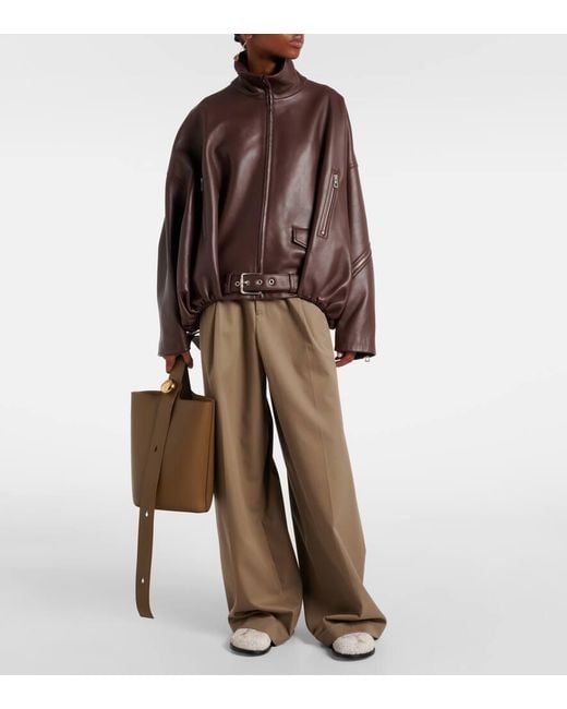 Loewe Balloon Leather Jacket in Brown | Lyst