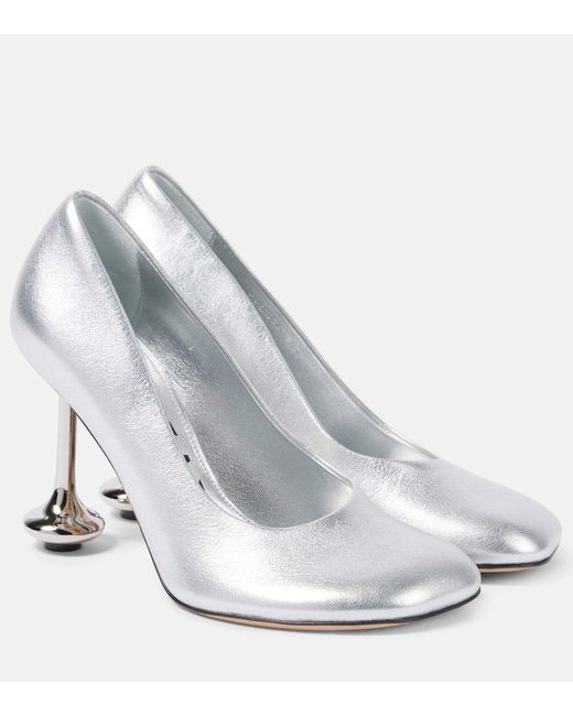 Loewe Toy Metallic Leather Pumps in White | Lyst