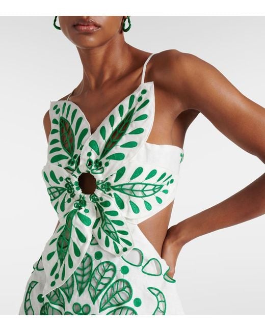 FARM Rio Flower Richelieu Linen Midi Dress in Green | Lyst