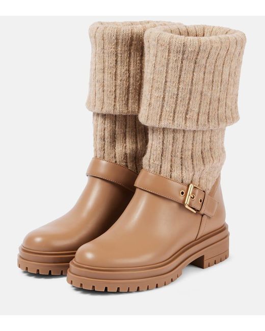 Gianvito Rossi Thurso Leather-Trimmed Sock Boots in Brown | Lyst