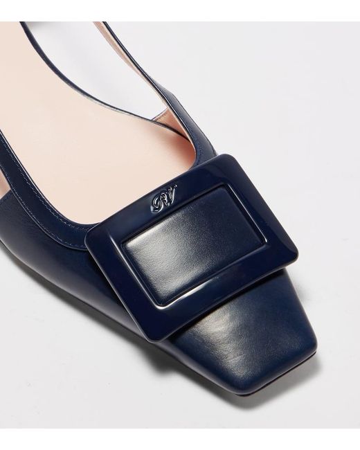 Roger Vivier Belle Vivier 25 Leather Slingback Flats in Blue | Lyst