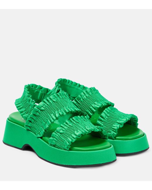 Ganni Smock Platform Sandals in Green | Lyst