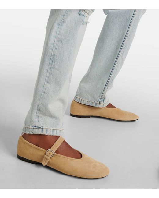 The Row Suede Mary Jane Flats in Natural | Lyst