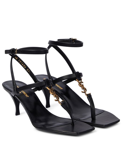 Saint Laurent Cassandra Leather Sandals in Black | Lyst Saint Laurent Cassandra Leather Sandals in Black | Lyst