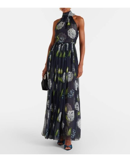 Oscar de la Renta Porcelain Flower Silk Chiffon Gown in Black | Lyst UK