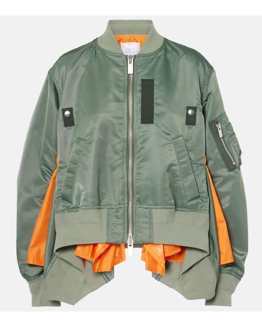 Sacai Layered Twill Bomber Jacket in Green | Lyst