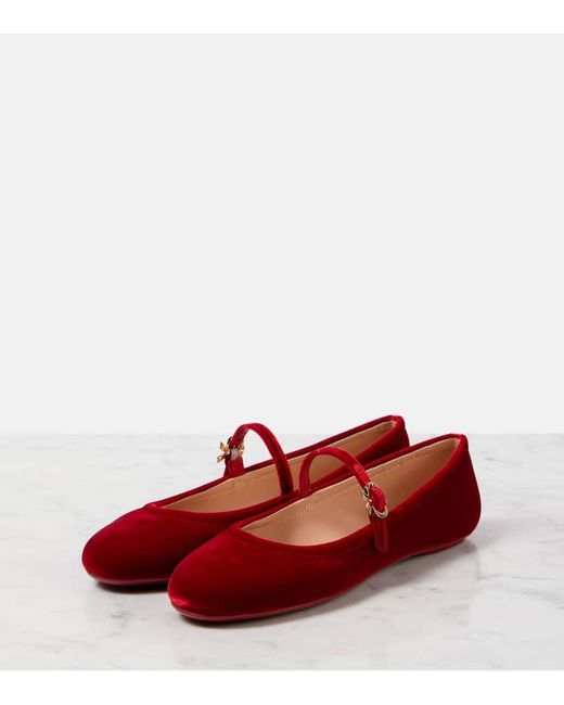 Gianvito Rossi Carla Velvet Mary Jane Flats in Red | Lyst UK