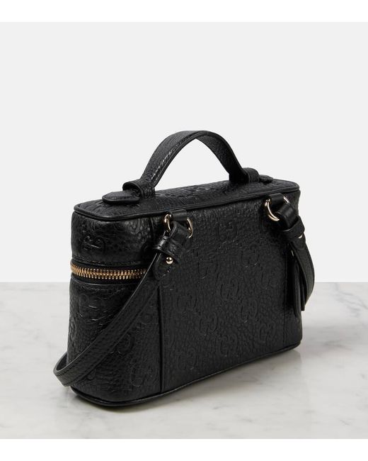 Gucci GG Super Mini Debossed Leather Tote Bag in Black | Lyst