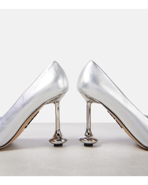 Loewe Toy Metallic Leather Pumps in White | Lyst