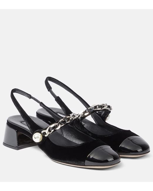 Miu Miu 35 Embellished Velvet Pumps in Black | Lyst