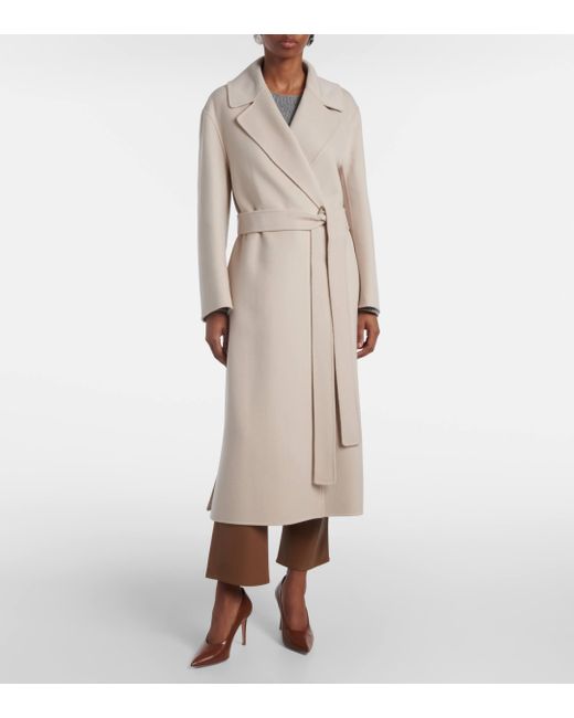 Max Mara Livia Wool Wrap Coat in Natural | Lyst UK