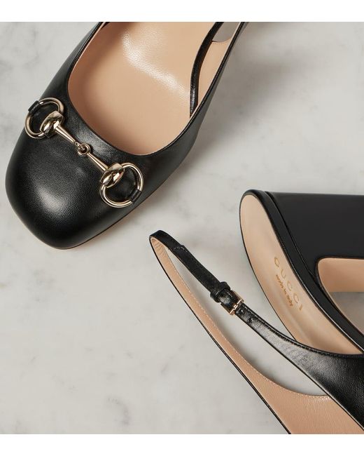 Gucci Horsebit Leather Slingback Pumps in Black | Lyst