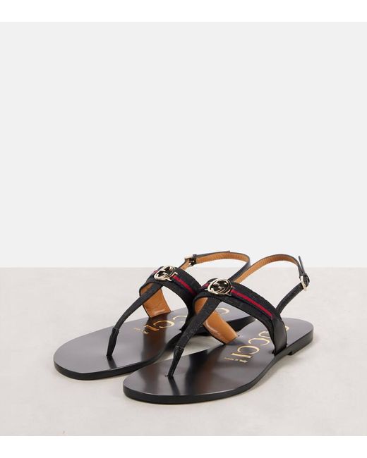 Gucci Interlocking G Canvas Sandals in Brown | Lyst