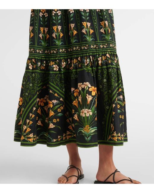 FARM Rio Flowers Arch Linen-Blend Midi Dress in Green | Lyst