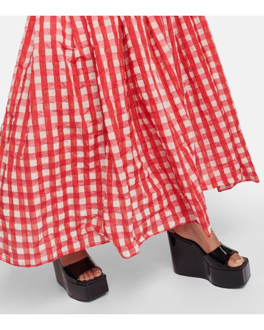 Alaïa Vichy Gingham High-rise Maxi Skirt in Red | Lyst