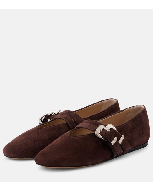 Le Monde Beryl Claudia Suede Mary Jane Flats in Brown | Lyst
