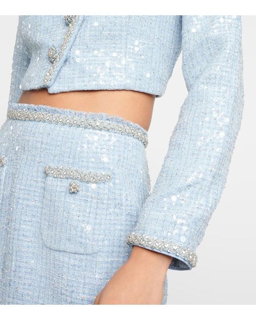 Self-Portrait Cropped Sequin Boucle Blazer in Blue | Lyst