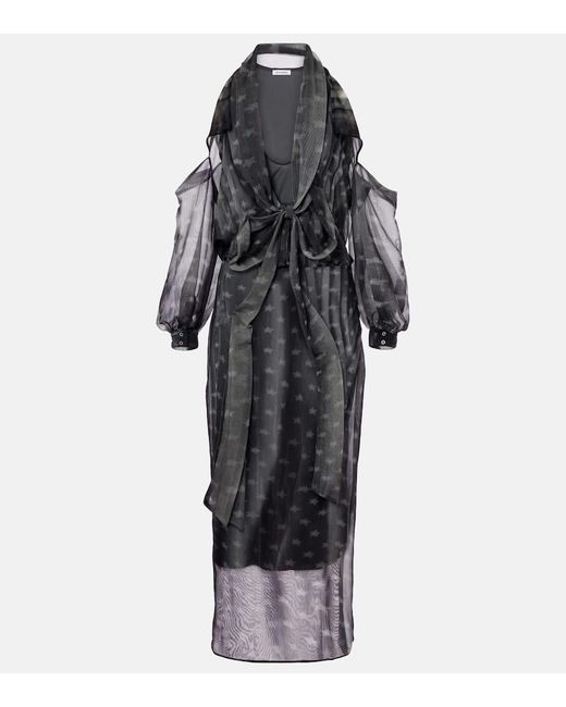 Acne Studios Draped Printed Sheer Jersey Midi Dress in Black | Lyst UK