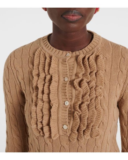 Valentino Ruffled Cable-Knit Virgin Wool Sweater in Natural | Lyst