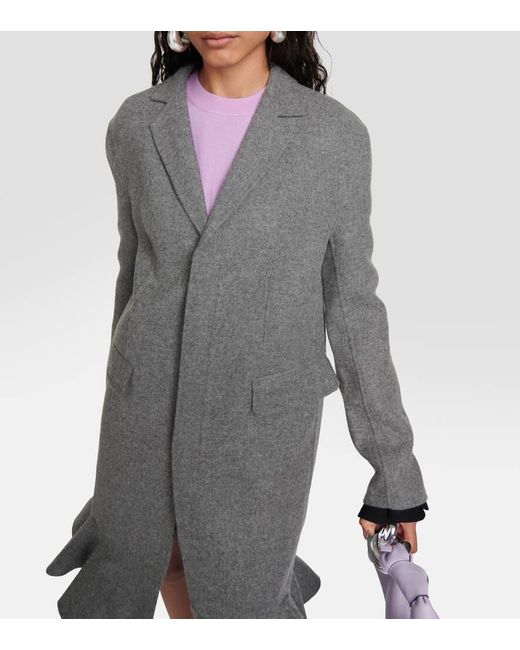 JW Anderson Ruffled Wool Blend Coat in Grey | Lyst UK